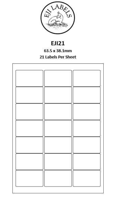 A4 Label Sheets 21 per page. L7160 / J8160 – EJI Labels